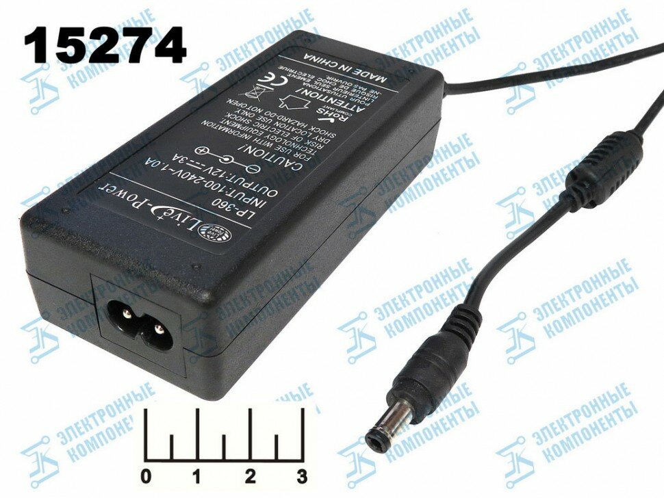 Блок питания 12V 3A LP-360 импульсный (5.5*2.5) без шнура (восьмерка)