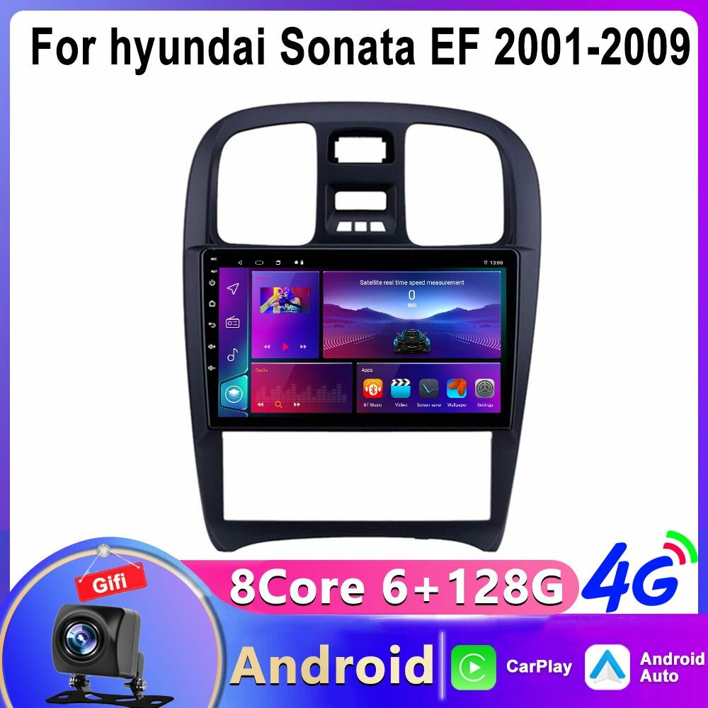 Магнитола Hyundai Sonata 4 EF / Хендай Соната 2002-2011-Процессор 8 ядер-Память 6+128Gb-Carplay-DSP-4G(Sim)-GPS+AHD камера