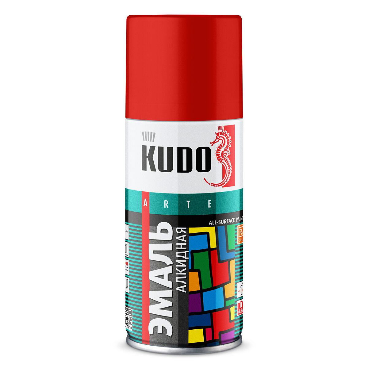Краска-аэрозоль KUDO алкидная, красная RAL 3020, 210 мл