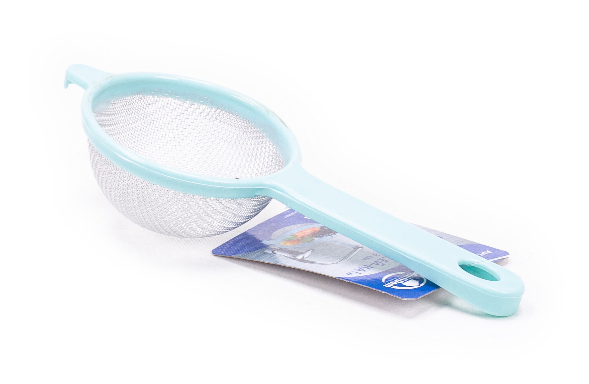 Сито MultiDom / Мультидом Просей-ка! с ручкой, из пластика и алюминия, голубое, 180x80x40мм, диаметр 8см / аксессуары для кухни