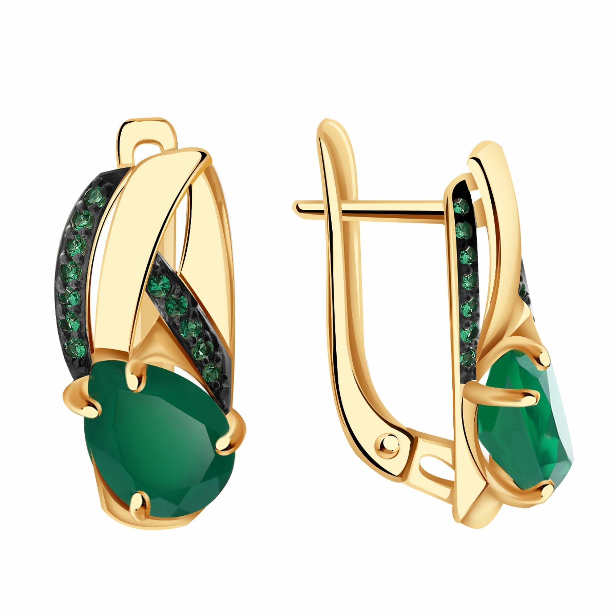 Серьги, красное золото, 585 проба, агат, фианит