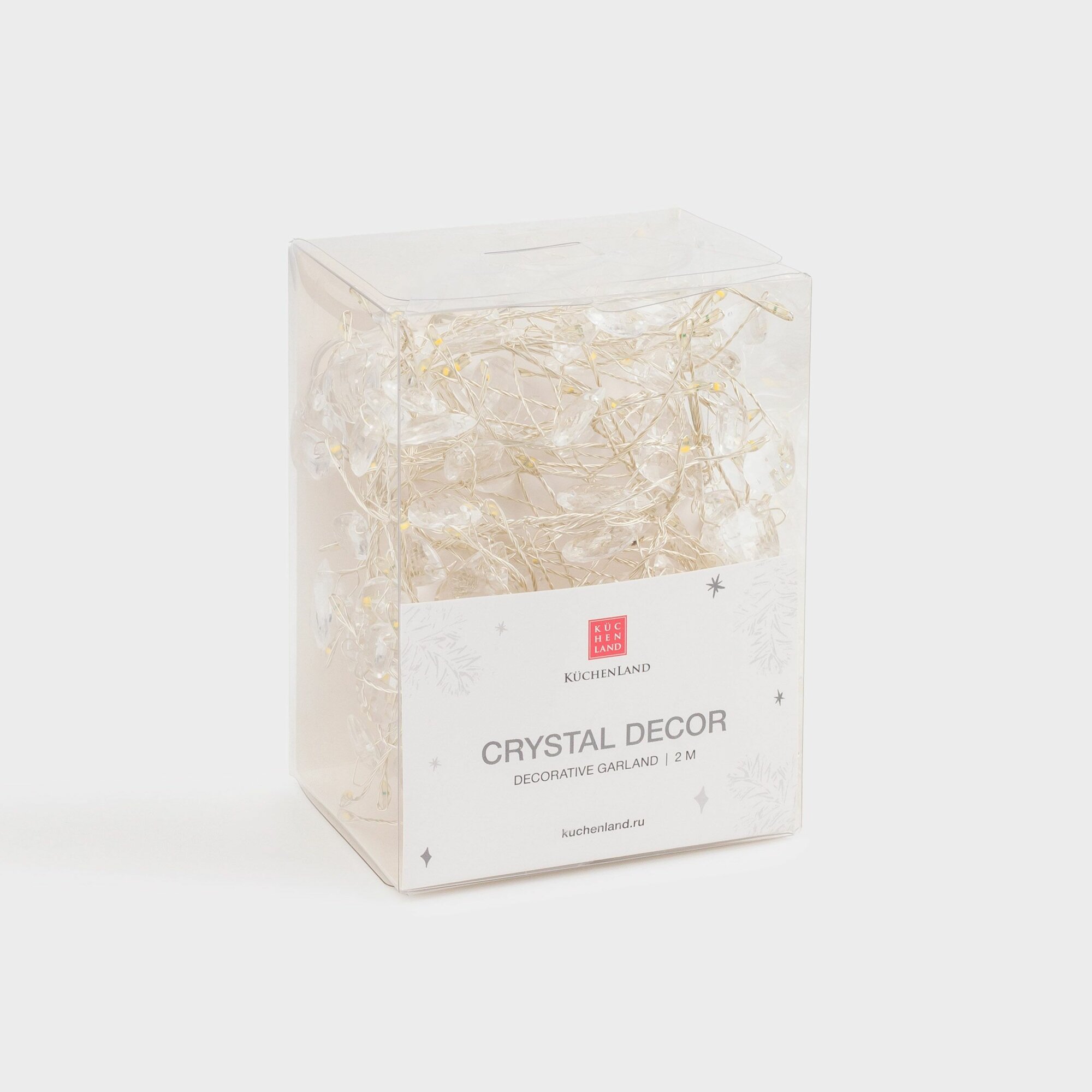 Гирлянда декоративная, 2 м, с подсветкой, белая, 8 режимов, Кристаллы, Crystal decor