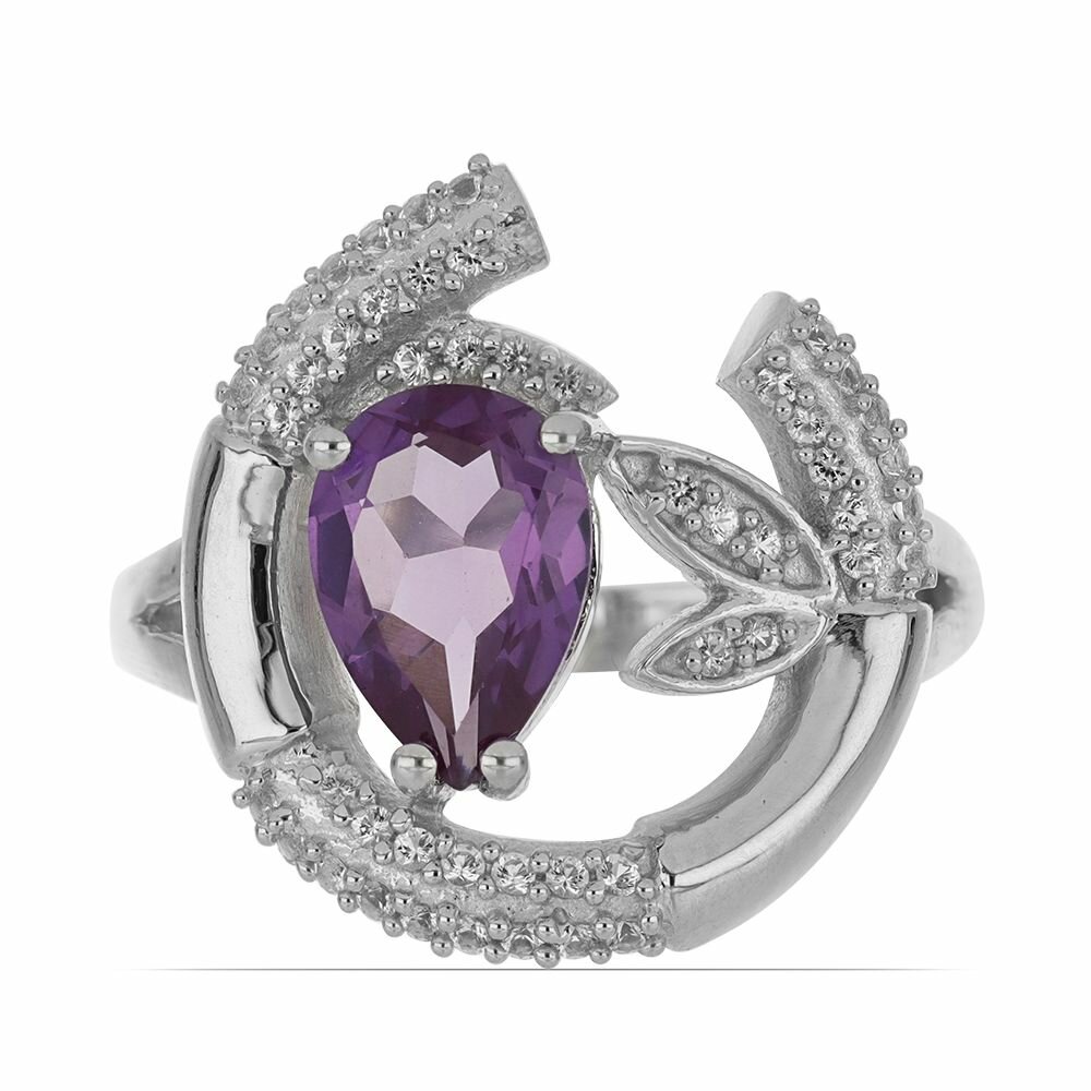 Кольцо, серебро, 925 проба, родирование, александрит синтетический, топаз