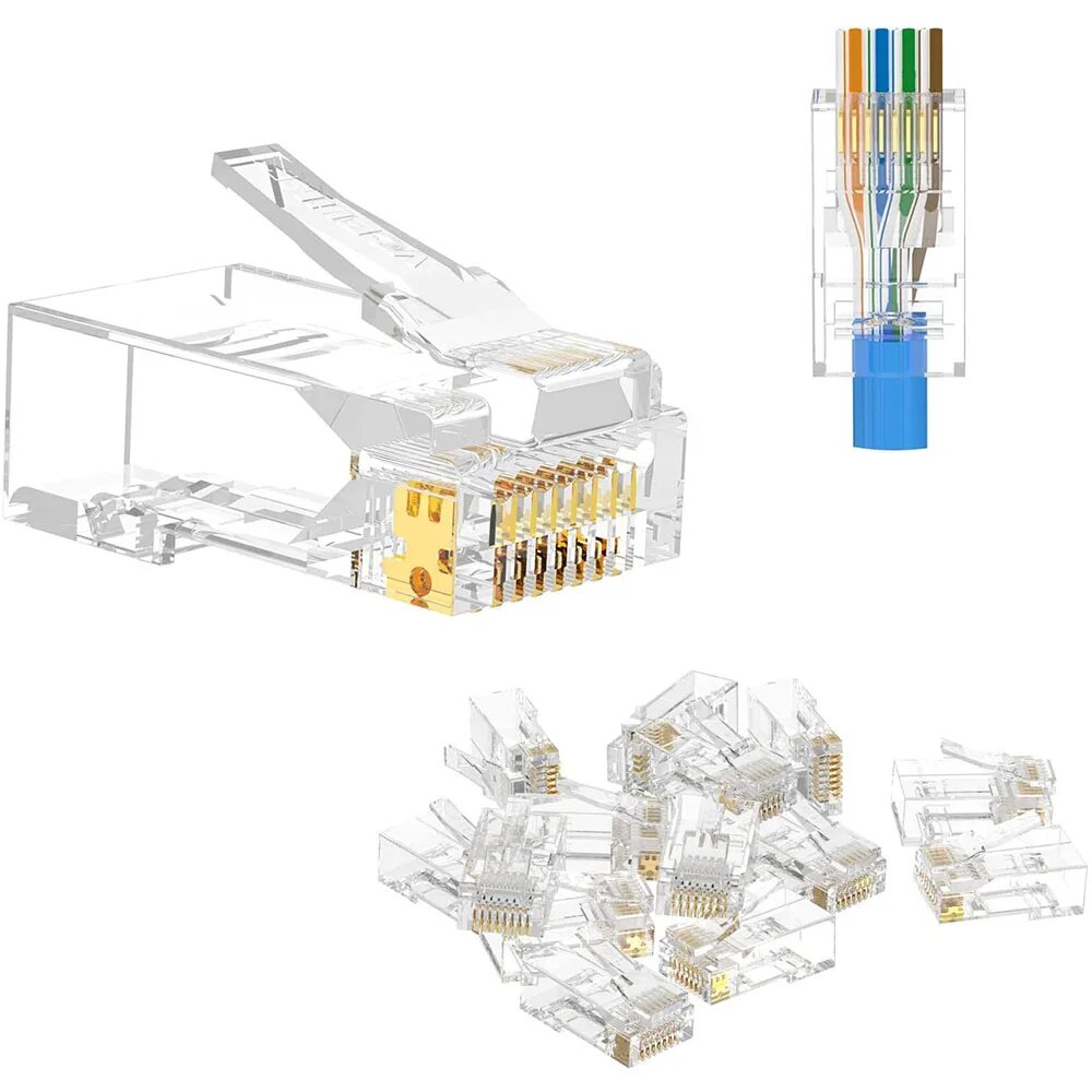 100 шт, разъемы CAT6, сетевой кабель RJ45, модульные проходные разъемы CAT6 RJ45, Разъемы 8P8C, аксессуары, сильная пластичность