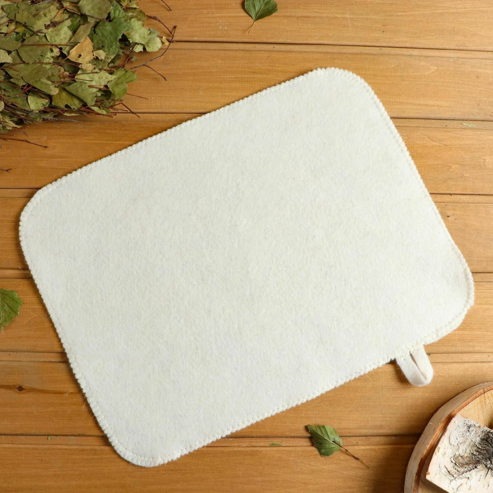 Коврик - сидушка для бани и сауны, 44 34 см, 70% полиэфир, 30% шерсть, белый, Добропаровъ