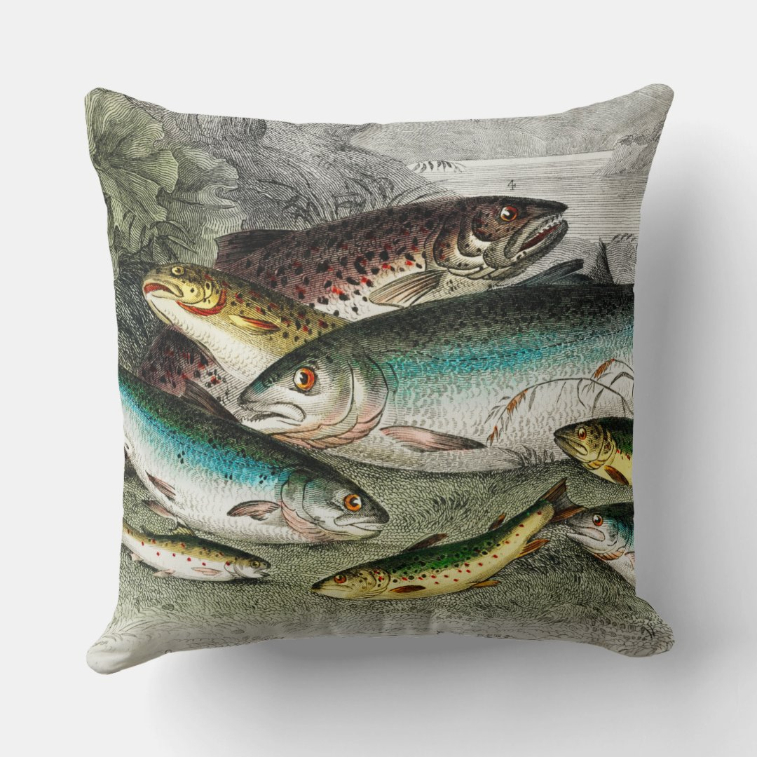 Подушка с рыбой двухсторонняя 35х35 см / Декоративная подушка наполненная холлофайбером / Рыбалка, рыба, рыбак