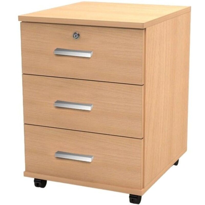 Тумба подкатная КНР мобильная с замком, 3 ящика, 405x460x560 мм, бук невский
