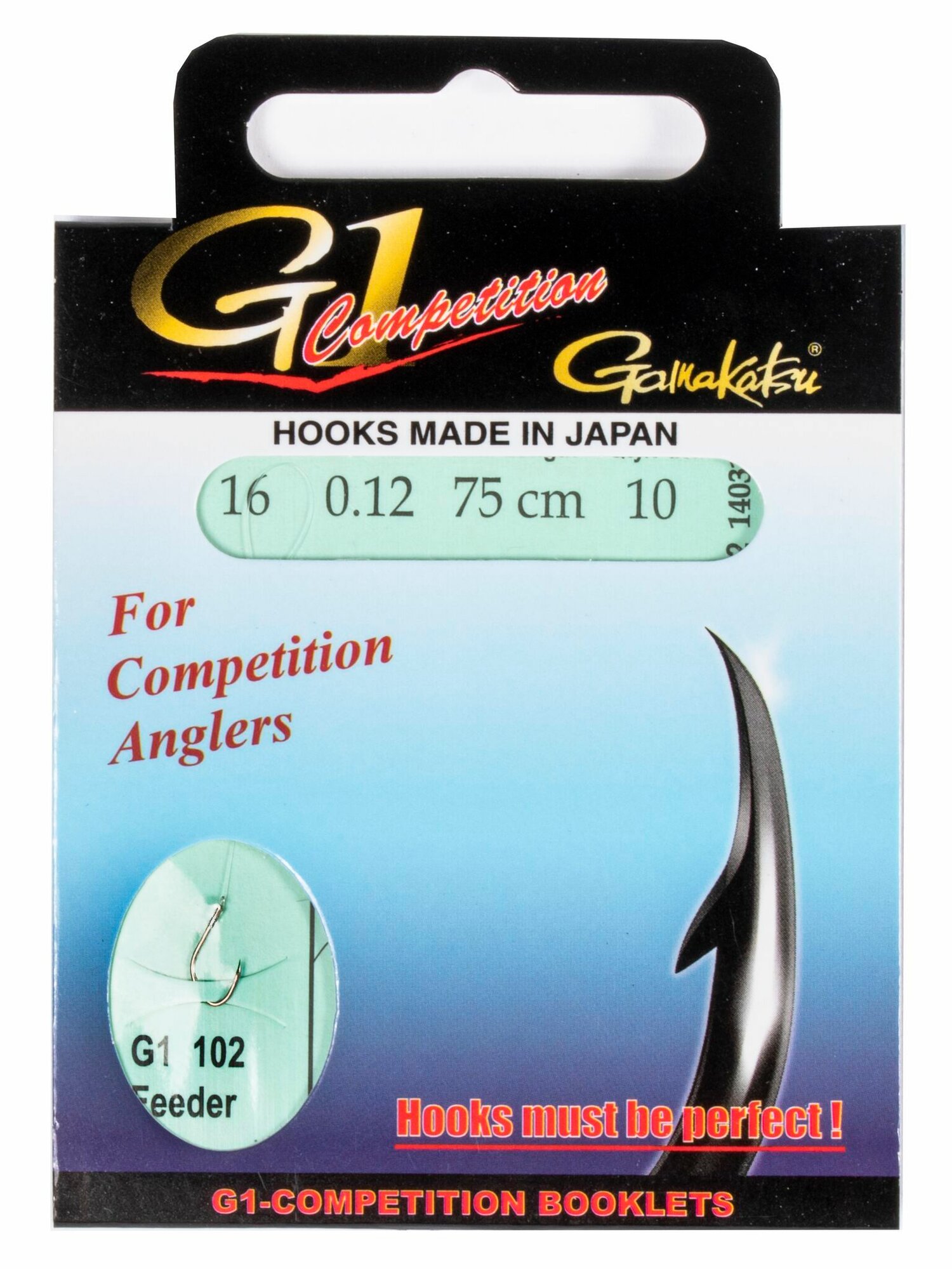 Крючки для рыбалки с поводком металлические набор на щуку и сома, Gamakatsu Booklet FEEDER G1-102 разм. 16-0.12мм 75см 10шт, снасти карповые летние Япония