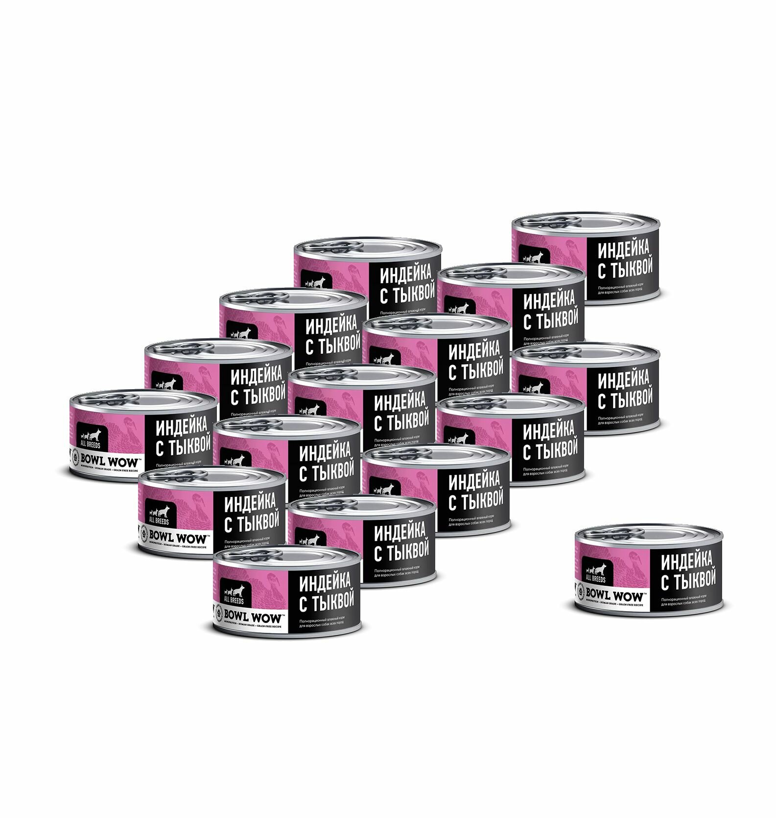 BOWL WOW влажный корм для взрослых собак, с индейкой и тыквой - 100 г x 16 шт.