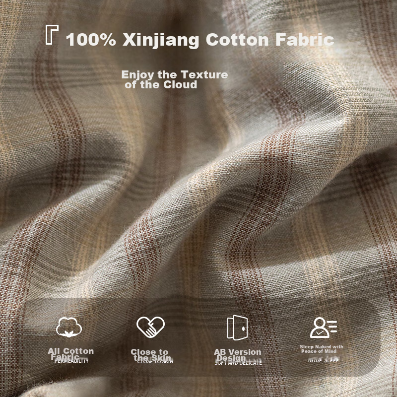 MUJI Class A Pure Cotton Duvet Cover, Single Piece, 100% Cotton, Single Bed Bedding for Dormitory, 150*200cm, Mulu Grey Check Pattern