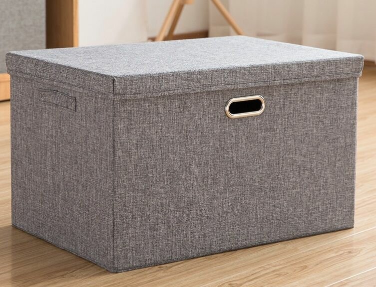 Тканевая коробка для хранения, полипропилен, текстиль и хлопок, эргономичная ручка, серая, 38л