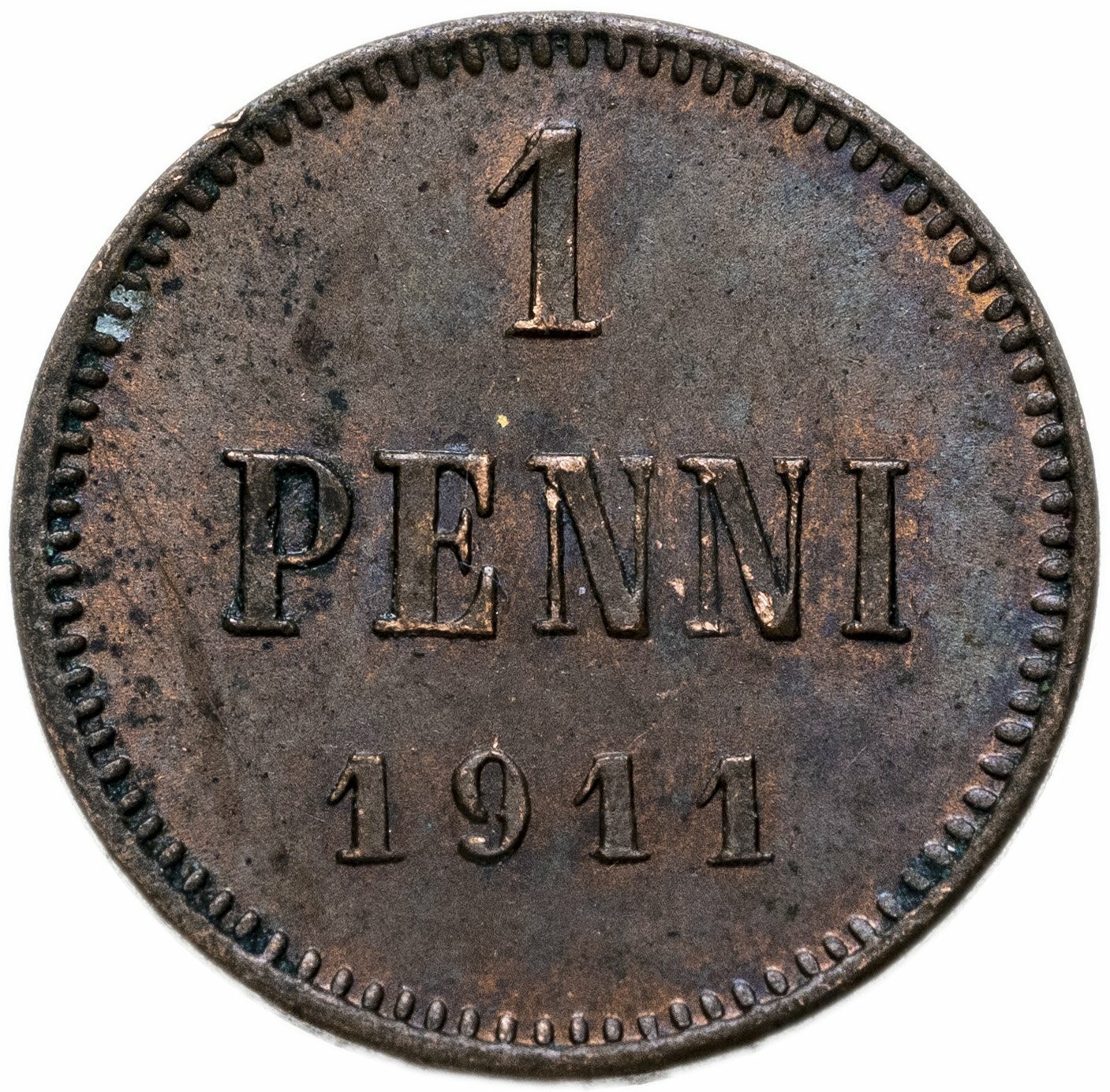 1 пенни penni 1911 Российская Финляндия, Медь, в сохранности UNC