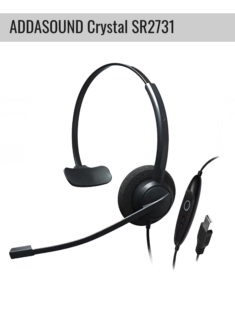 Профессиональные наушники с микрофоном ADDASOUND Crystal SR2731, разъем USB-A, шумоподавление, Mono (ADD-CRYSTAL-SR2731)