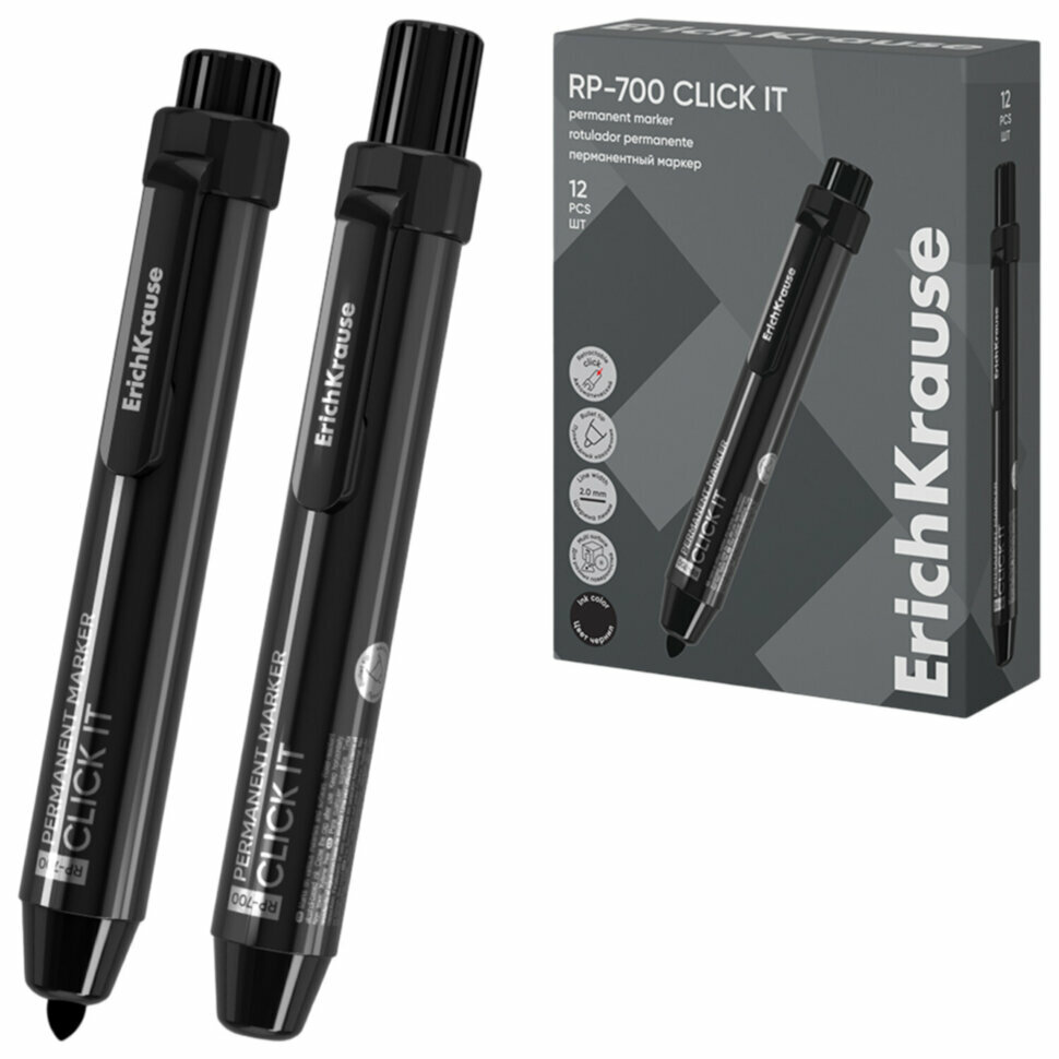 Маркер перманентный автоматический ERICH KRAUSE RP-700 "Click it", черный, 2 мм, 60828, 152662