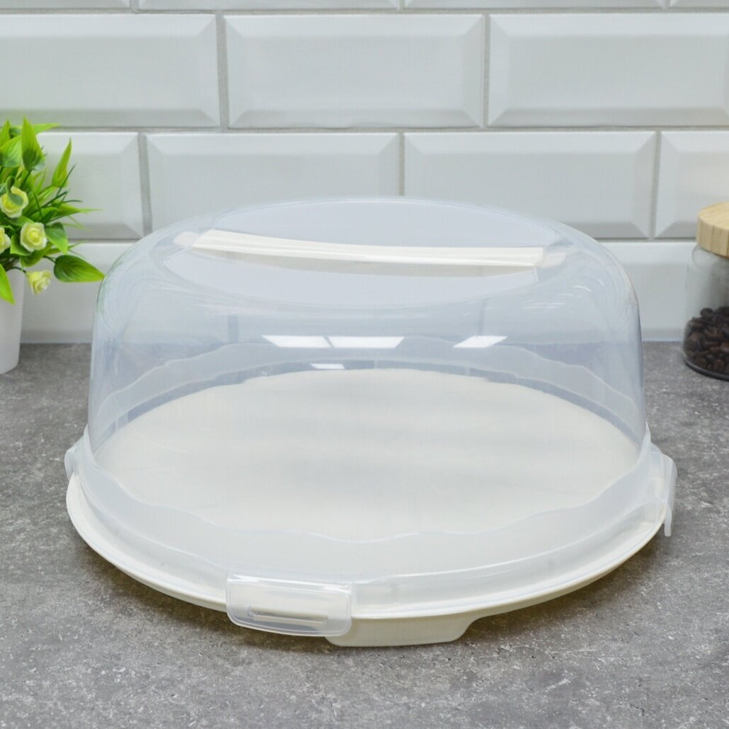 Тортница с надёжной крышкой‑защелкой, диаметр 33 см, пластик, микс цветов – удобная подача тортов и десертов