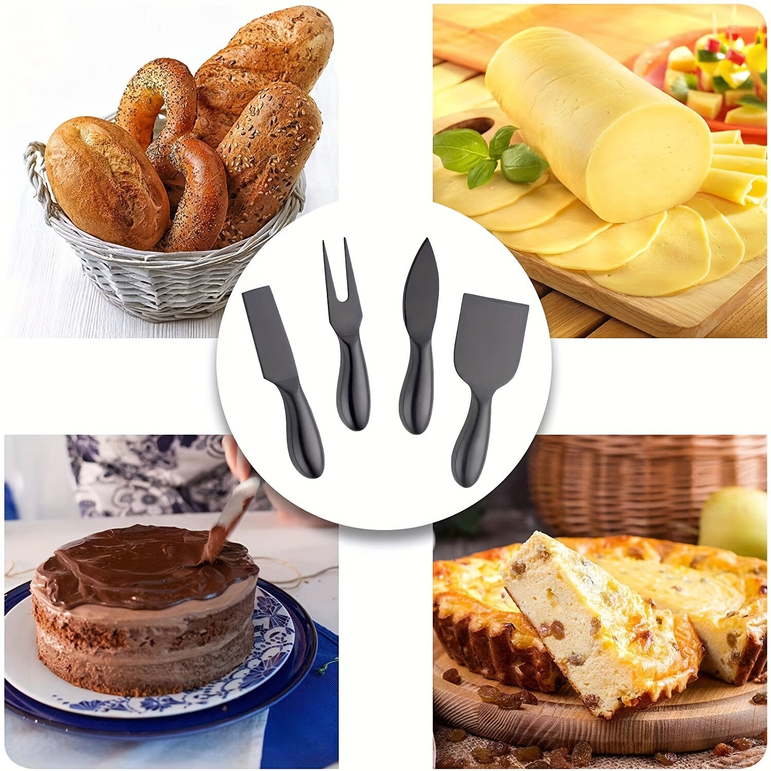 Набор ножей "Черный", для сыра, нержавеющая сталь, 4 шт, подарочная упаковка