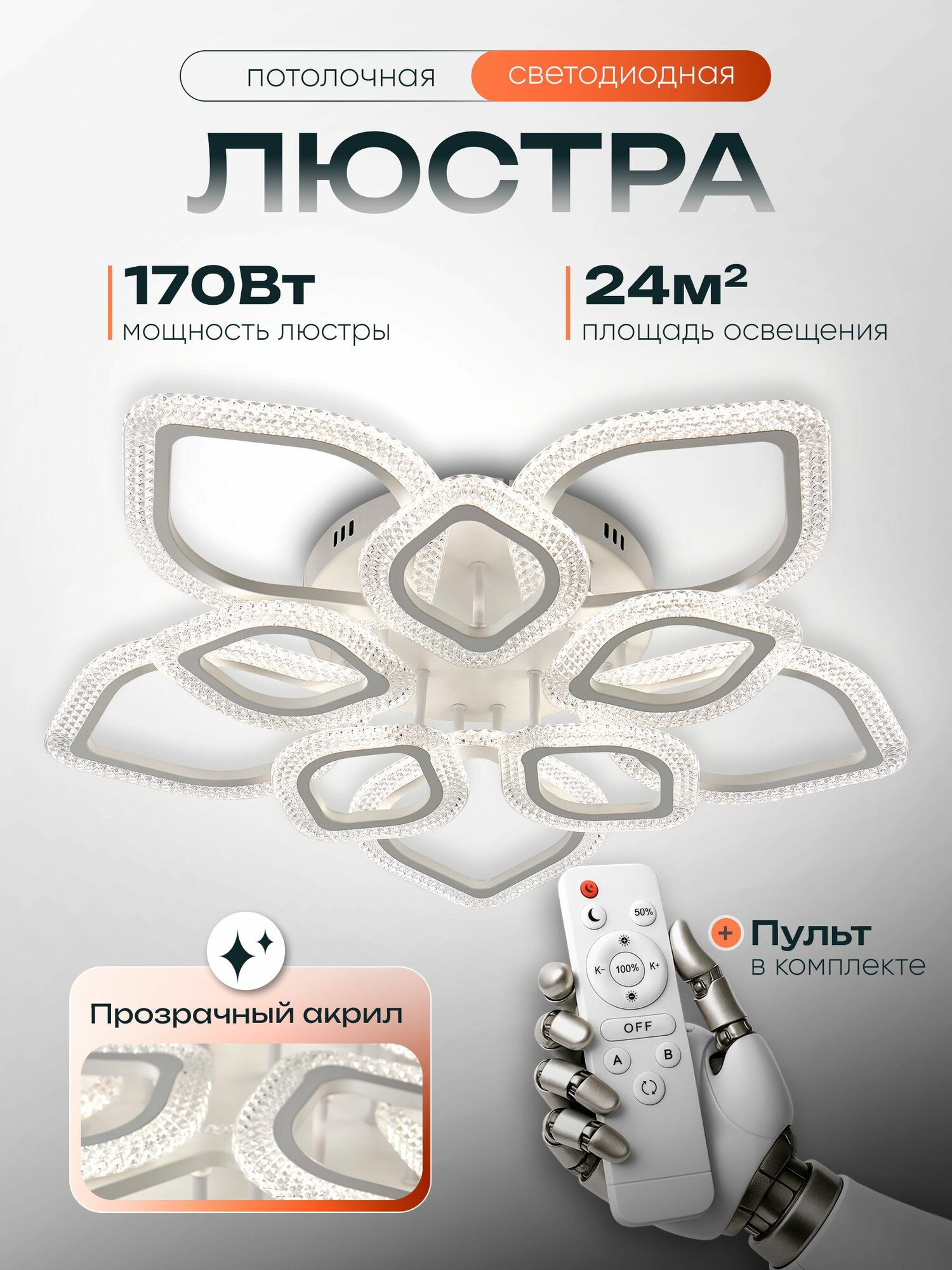 WEDO LIGHT Люстра потолочная светодиодная с пультом на кухню, в спальню, гостиную