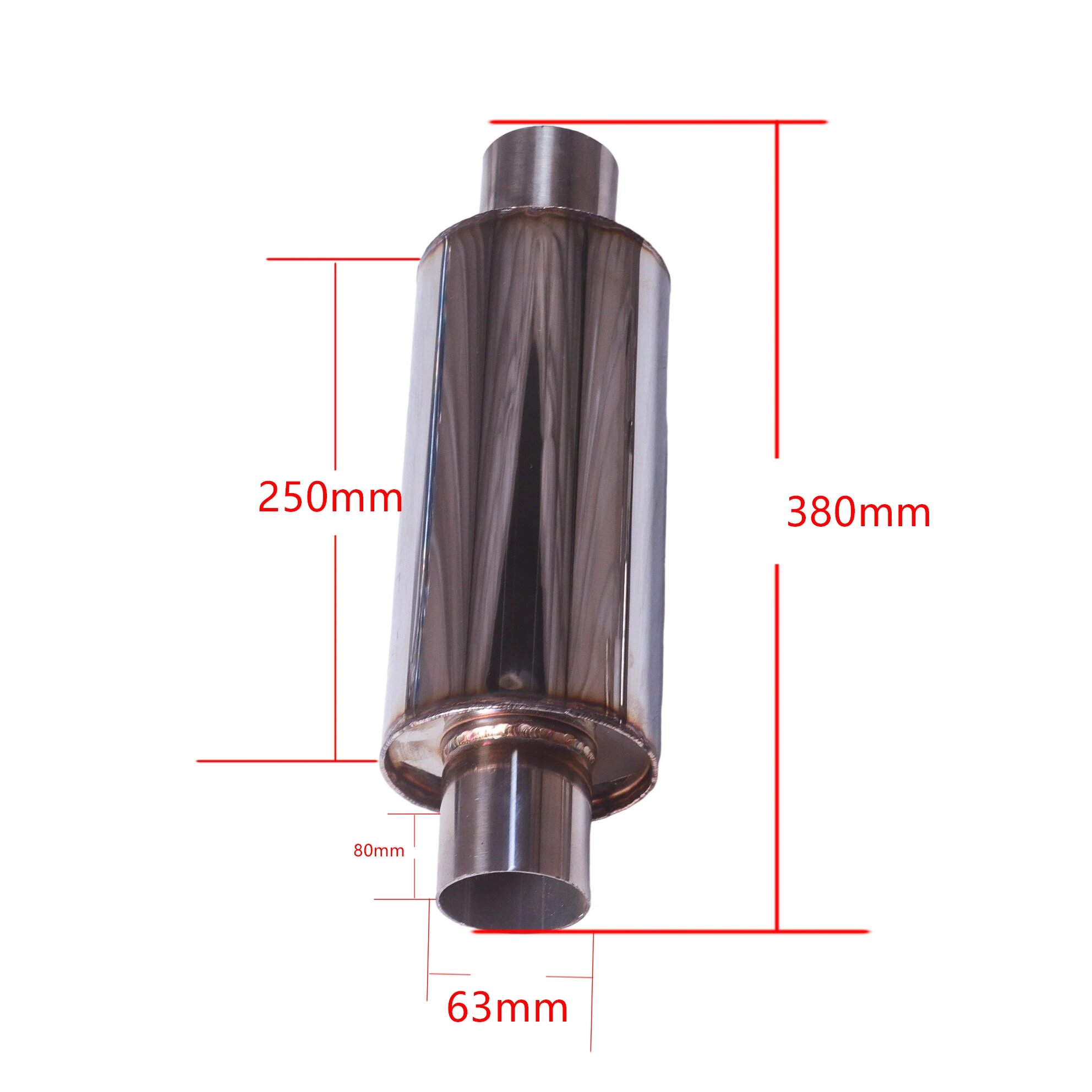 Универсальный автомобильный глушитель-резонатор из нержавеющей стали, насадка на выхлопную трубу, длина 250 мм (9,84 дюйма) In-Out 2.48 inch