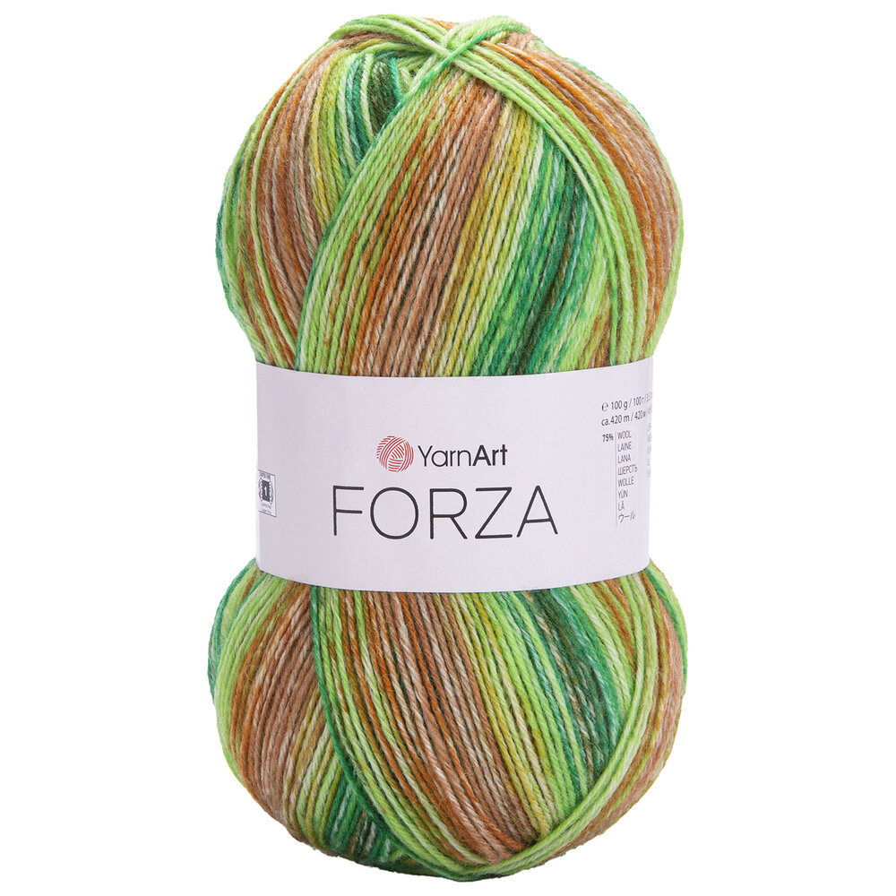 Пряжа для вязания Yarnart Forza 2604 оранжевый зеленый 1 моток 100 гр/420 м 75% шерсть, 25% полиамид