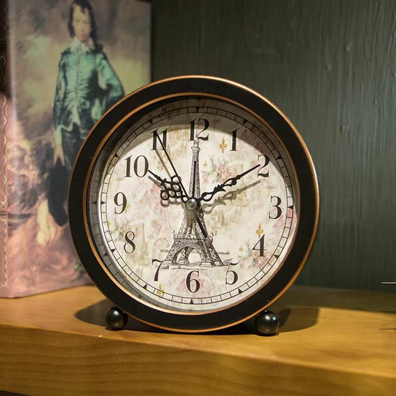 Настольный будильник MyPads "Ретро", электронный, круглый, 10 см, коричневый