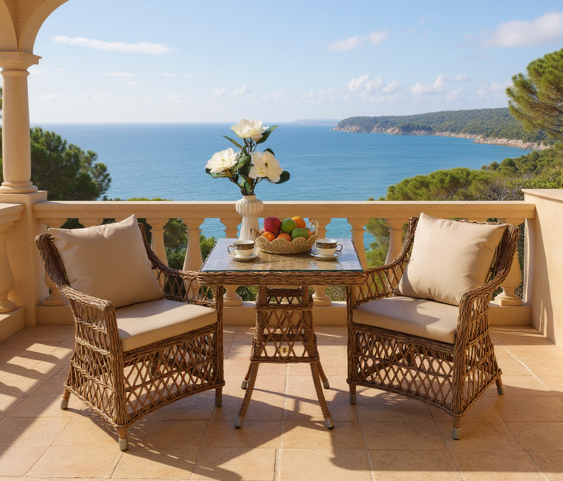 Комплект плетеной мебели из искусственного ротанга "Лайм" с подушками на 2 персоны для сада и террасы (Коньяк)