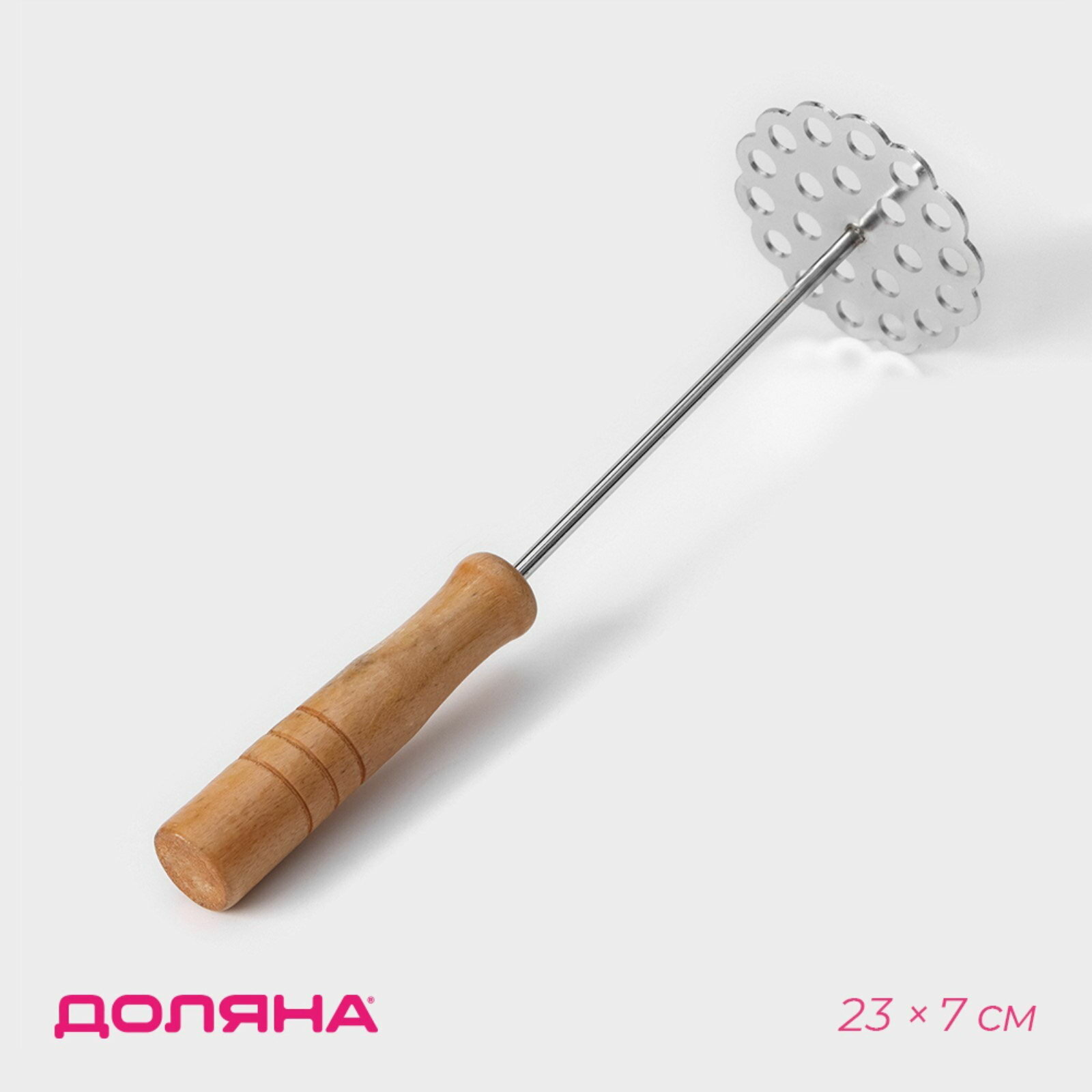 Толкушка "Деревенька. Цветочек", 23x7 см, цвет: бежевый, материал ручки: дерево