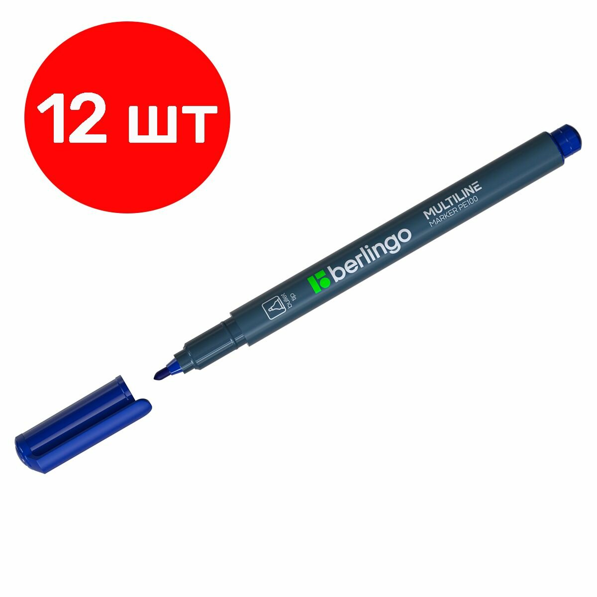 Маркер "Multiline PE100" Berlingo, 12 штук, перманентный синий, 1мм