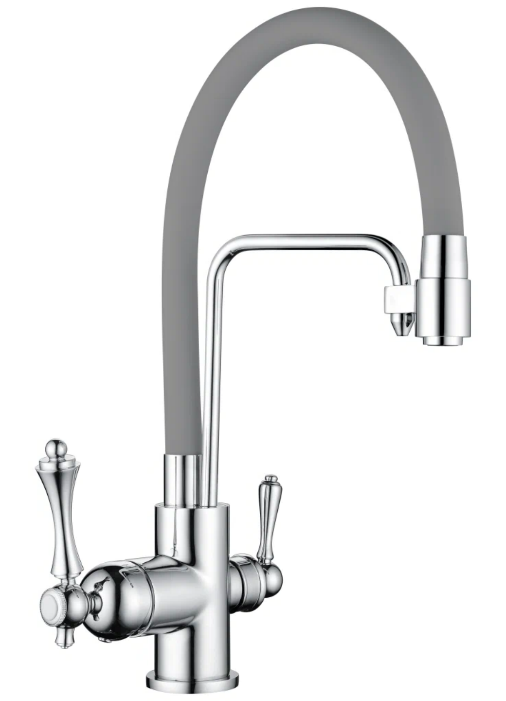 Смеситель для кухни гибкий излив с подключением к фильтру Ganzer GZ 77025H, хром/серый