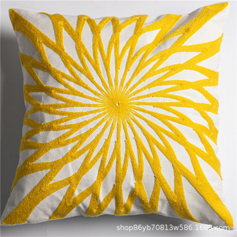 Чехол для подушки в скандинавском стиле с геометрической вышивкой цветов, для дивана, гостиной, из чистого хлопка, простой, для стула, прикроватный, желтый, для окна