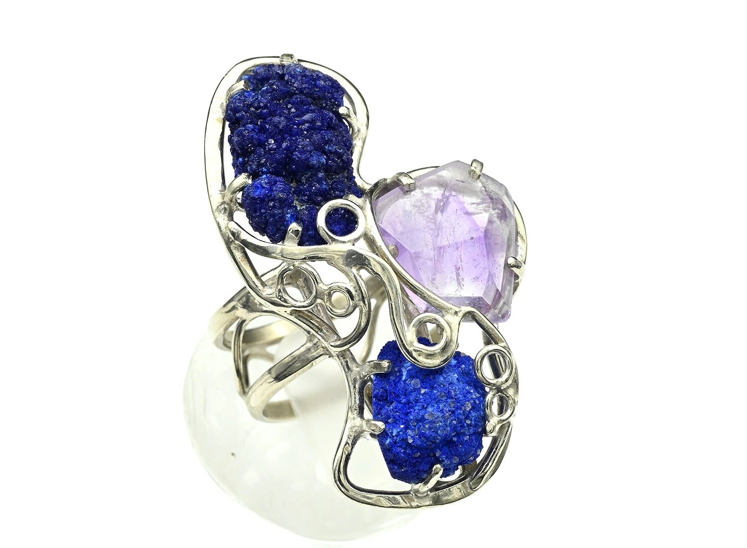 Кольцо, азурит, аметист