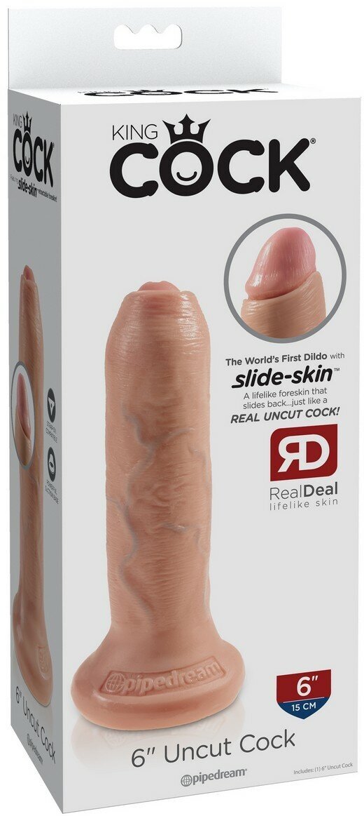 Фаллоимитатор на присоске необрезанный King Cock 6 Uncut Cock