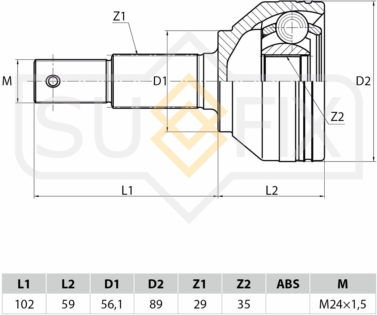 ШРУС наружный передний правый/левый для RENAULT KOLEOS / NISSAN QASHQAI, X-TRAIL, JUKE / SUFIX ST-1061