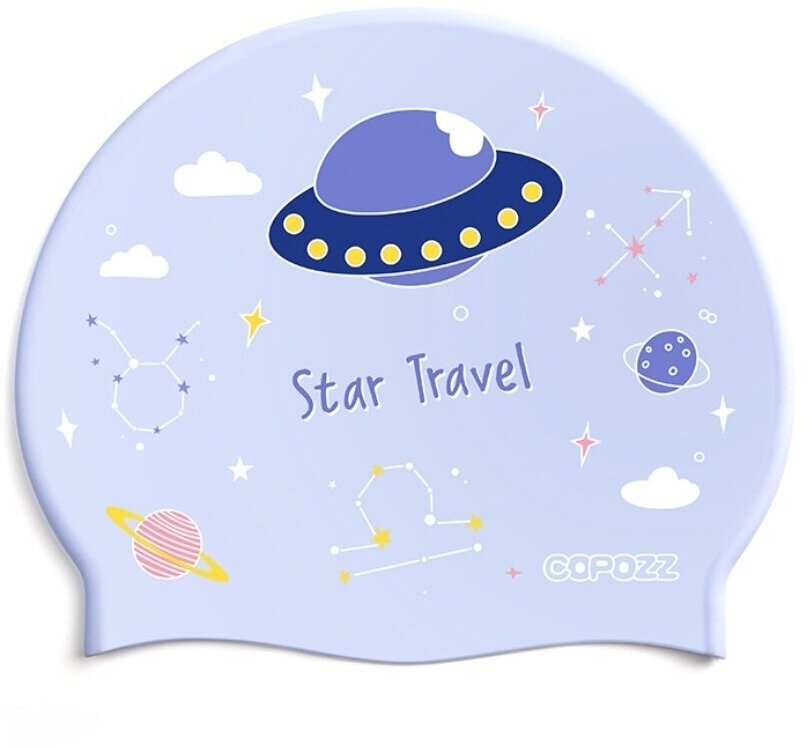 Шапочка для плавания детская силиконовая водонепроницаемая, COPOZZ YM-30200 космический корабль.