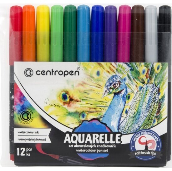 Набор акварельных маркеров Centropen "Aquarelle 8683" 12 цветов, кистевые, 1-9мм, европодвес