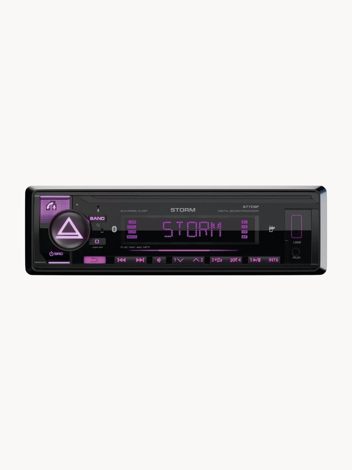 Магнитола процессорная Aura STORM-677DSP, 1DIN, Bluetooth, 3 RCA выходов, USB-порт, поддержка Android/iOS, черная