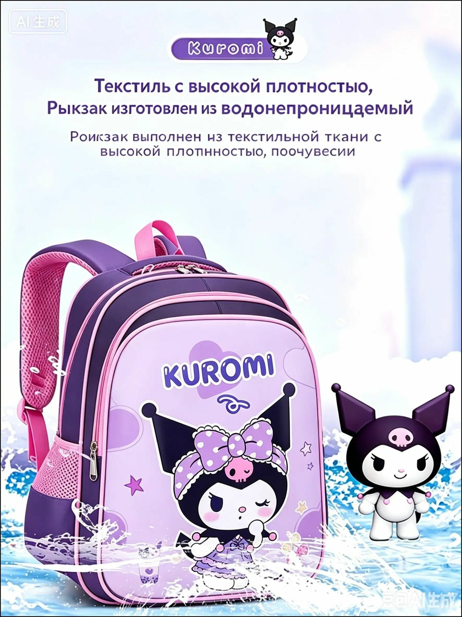 Школьный рюкзак для девочки и женщины из оксфорда, темно-фиолетовый, с боковым карманом для бутылки, влагозащитный, форм — фото 1