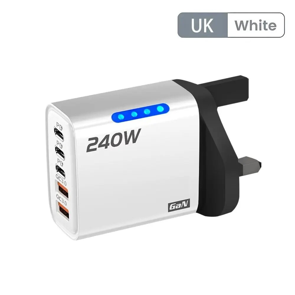 Зарядное Устройство USB-C PD 240W С 5 Портами, Быстрая Зарядка 3.0, Адаптер Для iPhone 16, Samsung