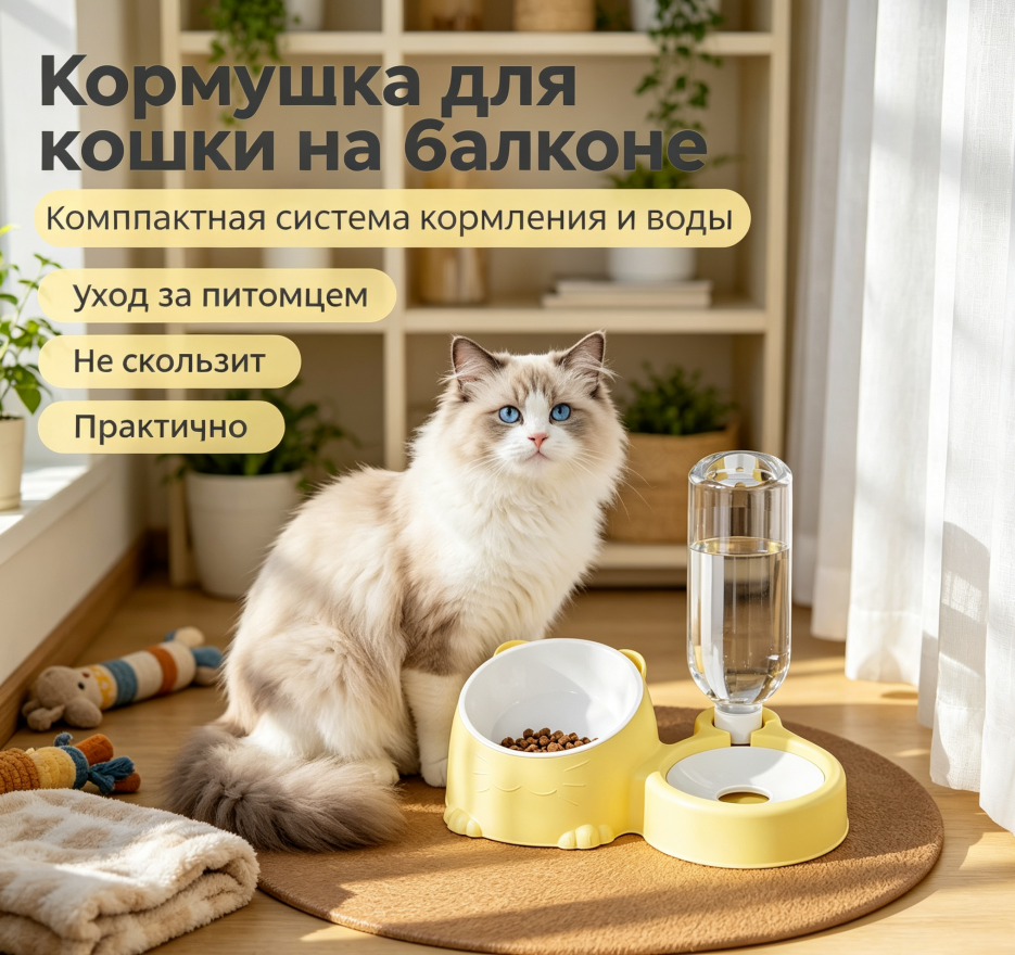 Двойная миска в форме кошачьих ушей для домашних животных, автоматическая поилка для воды и еды.