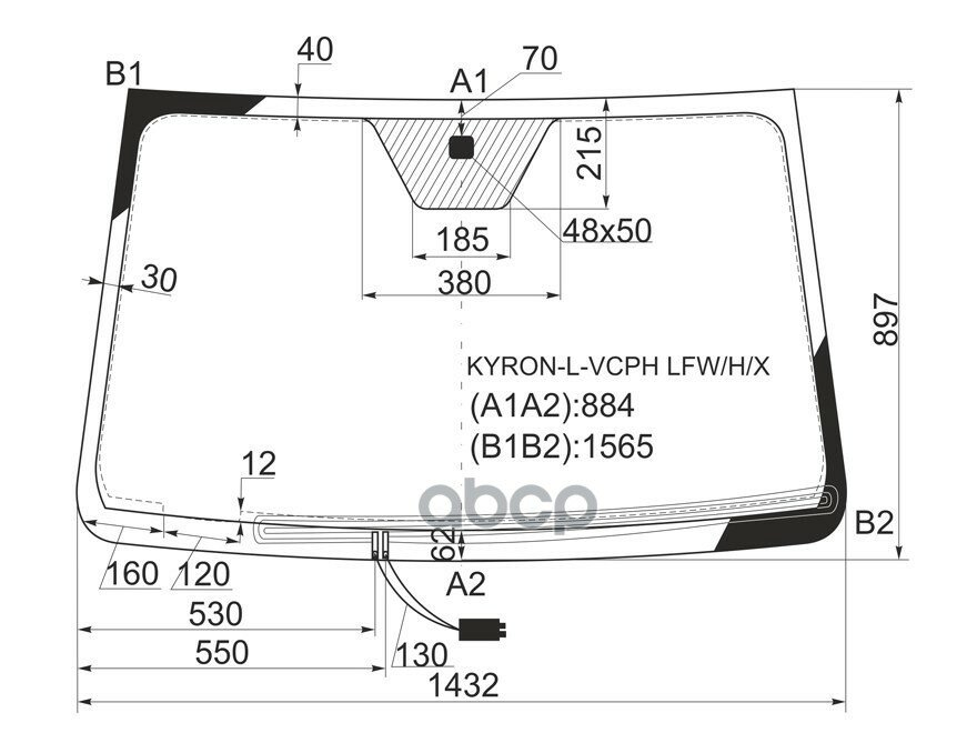 Стекло лобовое (Обогрев щеток) SsangYong Actyon 05-10 / Actyon Sports 06-16 XYG арт. KYRON-L-VCPH LFW/H/X