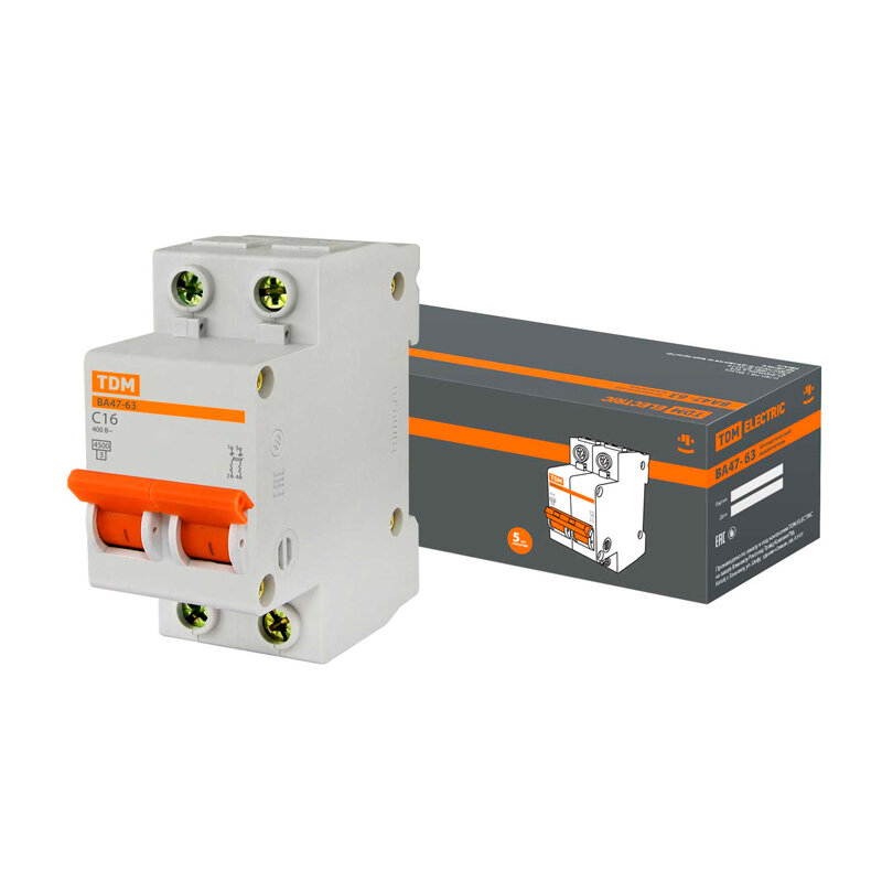 Автоматический выключатель TDM ВА47-63 2Р 16 А С 4,5 кА
