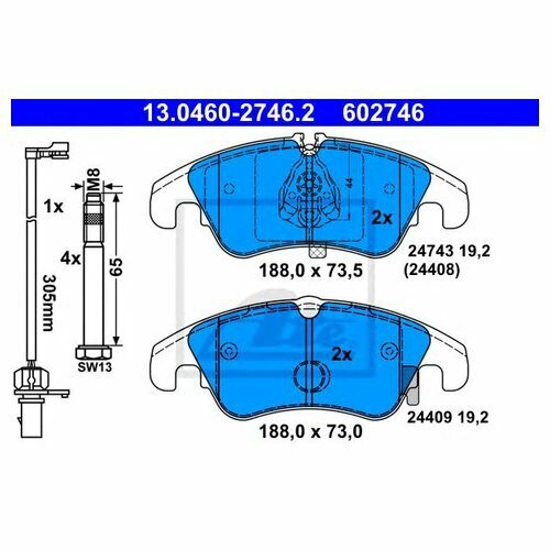 Комплект передних тормозных колодок Ate 13046027462 для Audi A4, A4 allroad, A5