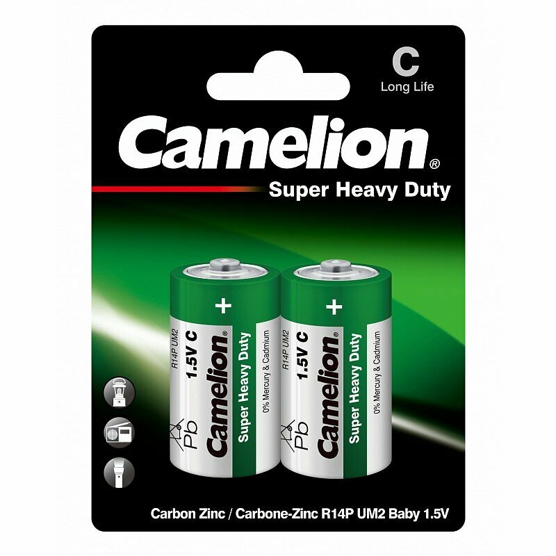 Camelion Green R14 BL-2 (R14P-BP2G, батарейка,1.5В) (упак. 2 шт.), цена за 1 упак.