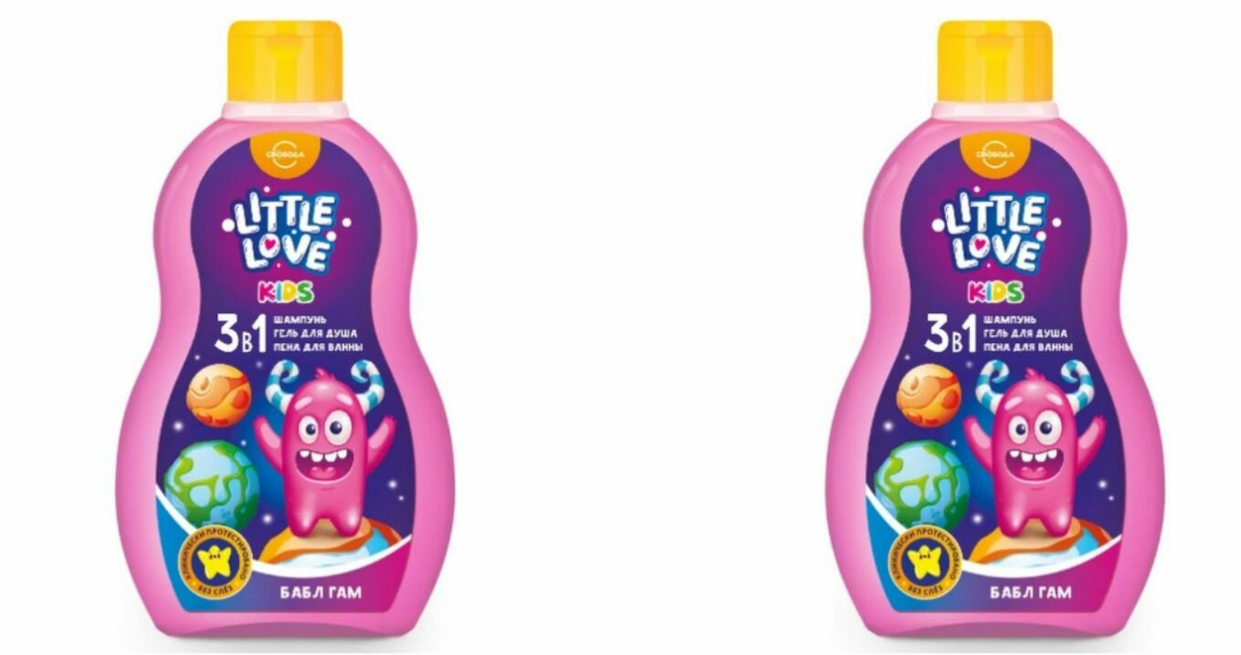 Little Love Kids шампунь+гель для душа+пена для ванны детский 3в1 Бабл гам 400мл 2 шт