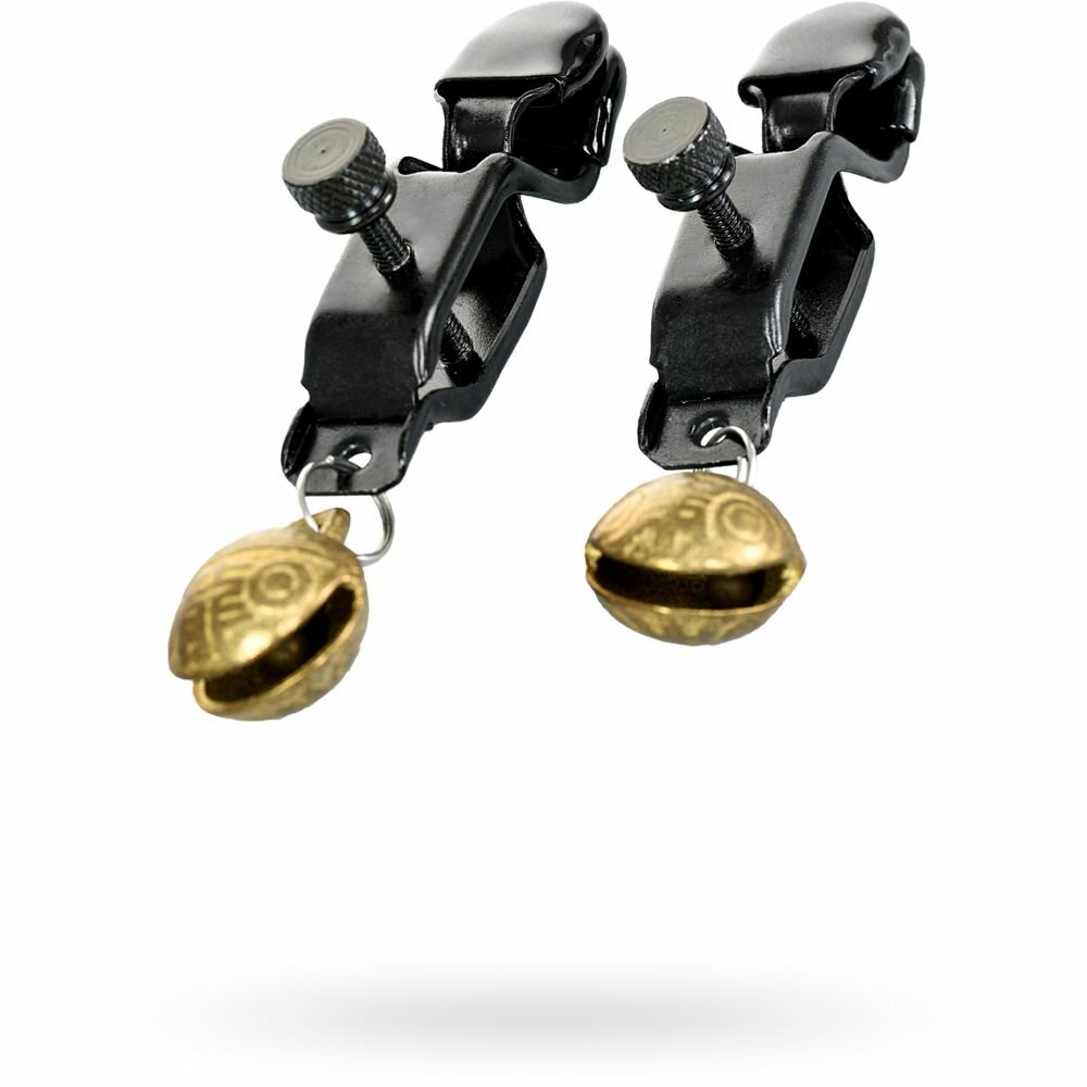 Зажимы для сосков TOYFA Theatre, черный с золотистым колокольчиком