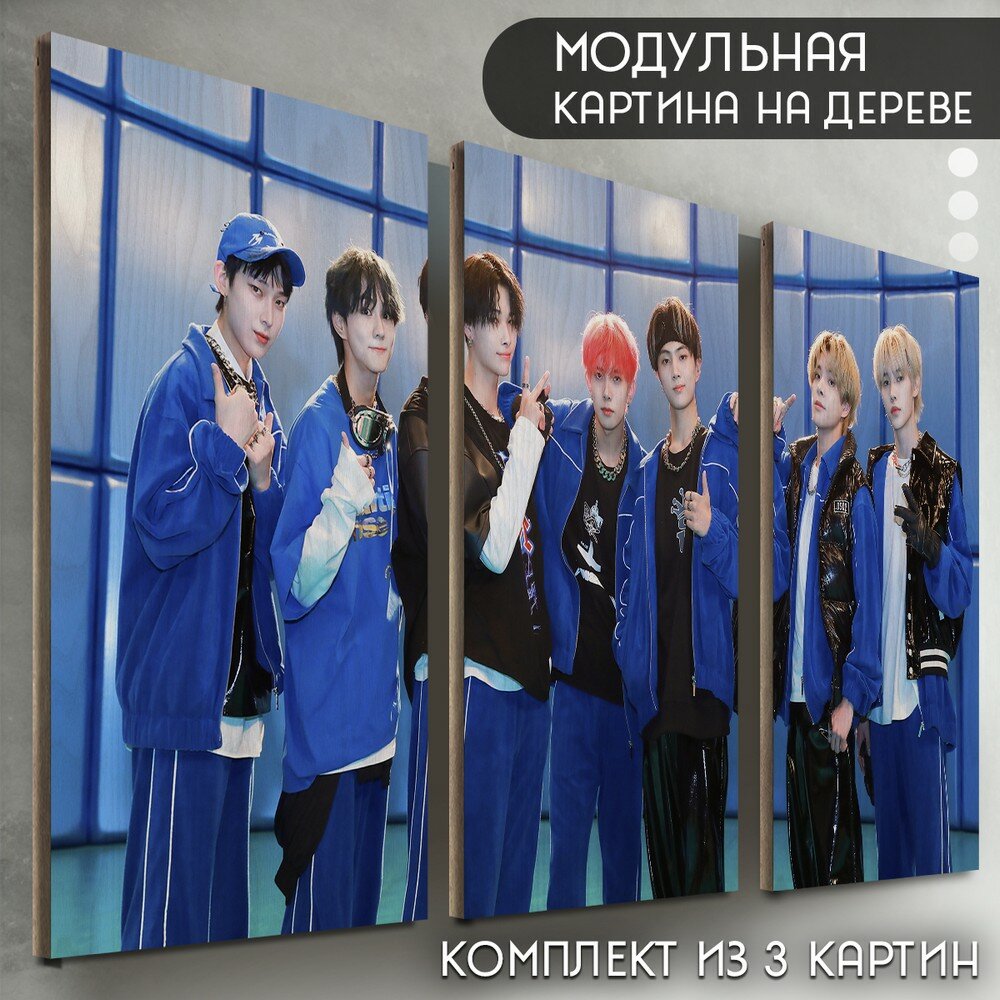 Модульная картина на дереве "Музыка Stray Kids (Южная Корея, K-pop, J-pop, Пан Чхан, Ли Ноу, Чханбина, Хёнджин, Джисон, Феликс, Сынмин) - 6677"