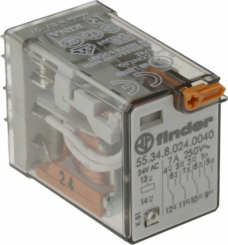 55.34.8.024.0040 553480240040 Промежуточное реле 4 перекидных контакта 7А ( 24В AC) Finder