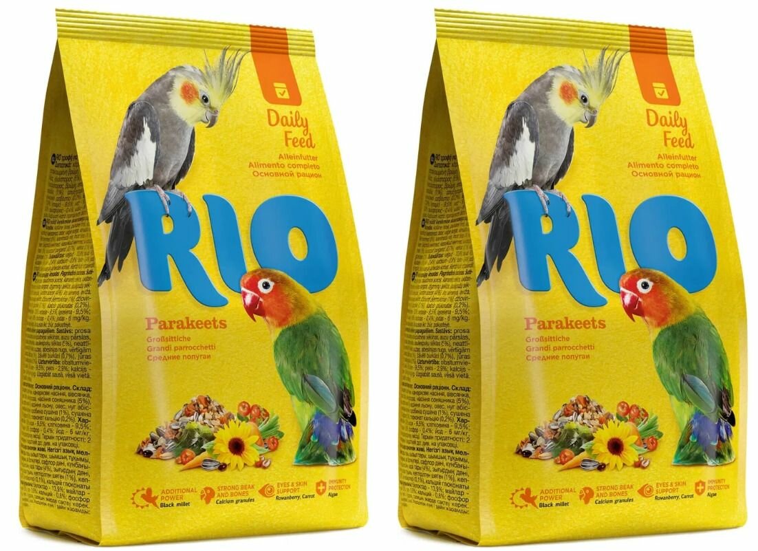 RIO Корм сухой для средних попугаев, основной рацион, 1 кг, 2 уп