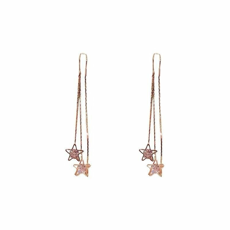 Серьги цепочки, фианит, искусственный камень, золотой — фото 1