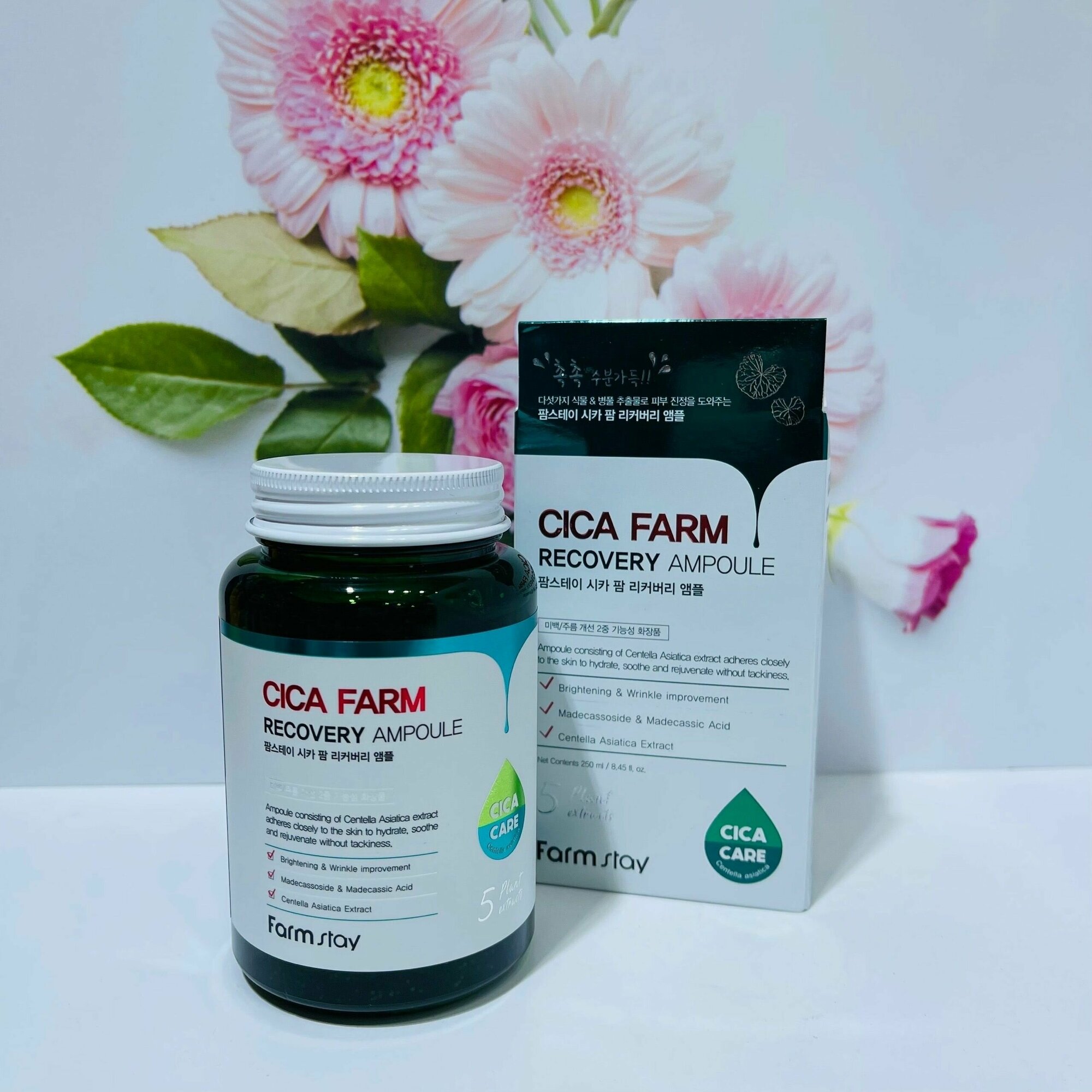 Антивозрастная ампульная сыворотка для лица с центеллой азиатской Cica Farm Recovery Ampoule, корейская косметика, 250 мл.
