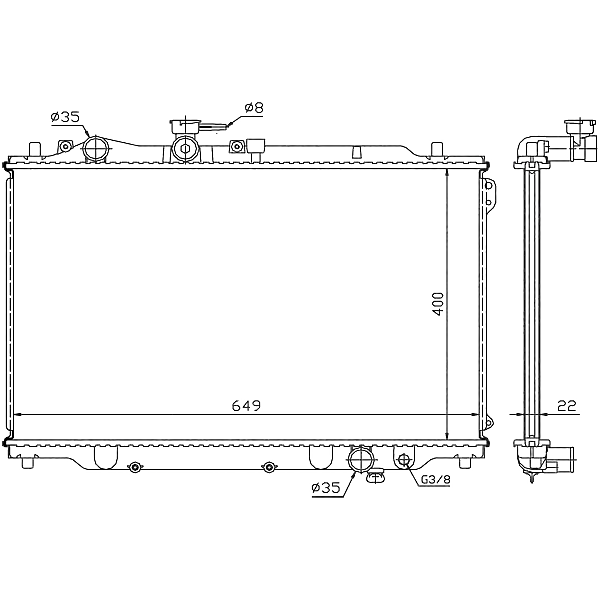 STELLOX 10-25034-SX (1025034_SX / E92Z8005C / E92Z8005E) радиатор системы охлаждения\ Mazda (Мазда) 626 1.6-2.2i 87-92